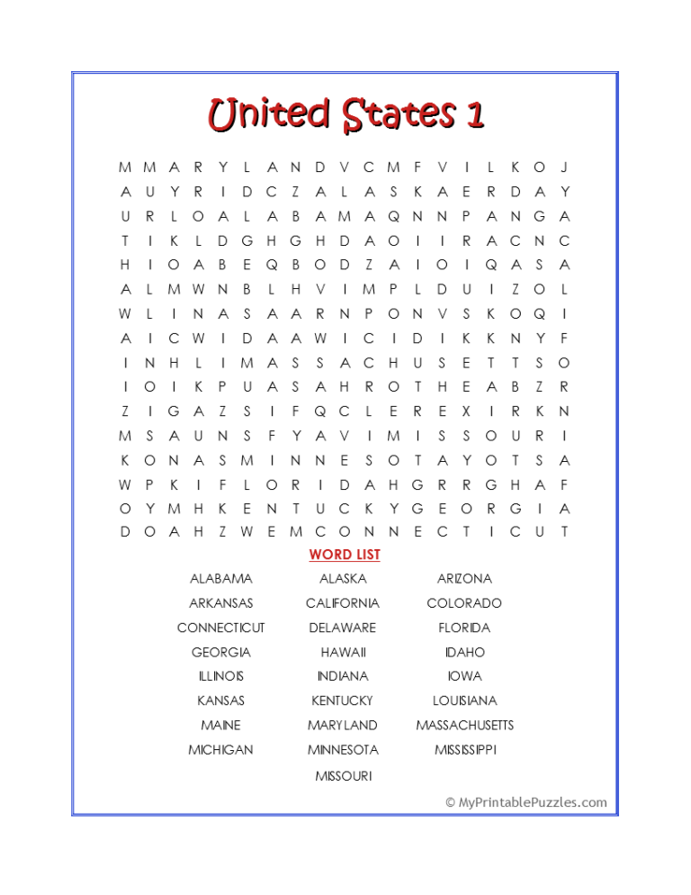 Us States Word Search Printable - Word Search Maker