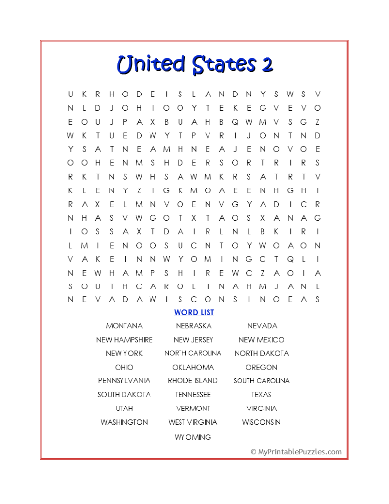 United States 2 Word Search My Printable Puzzles United States 2 Word Search My Printable Puzzles