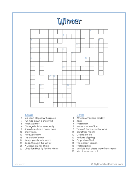 Winter Crossword Puzzles For Adults Ally Thinking Outloud