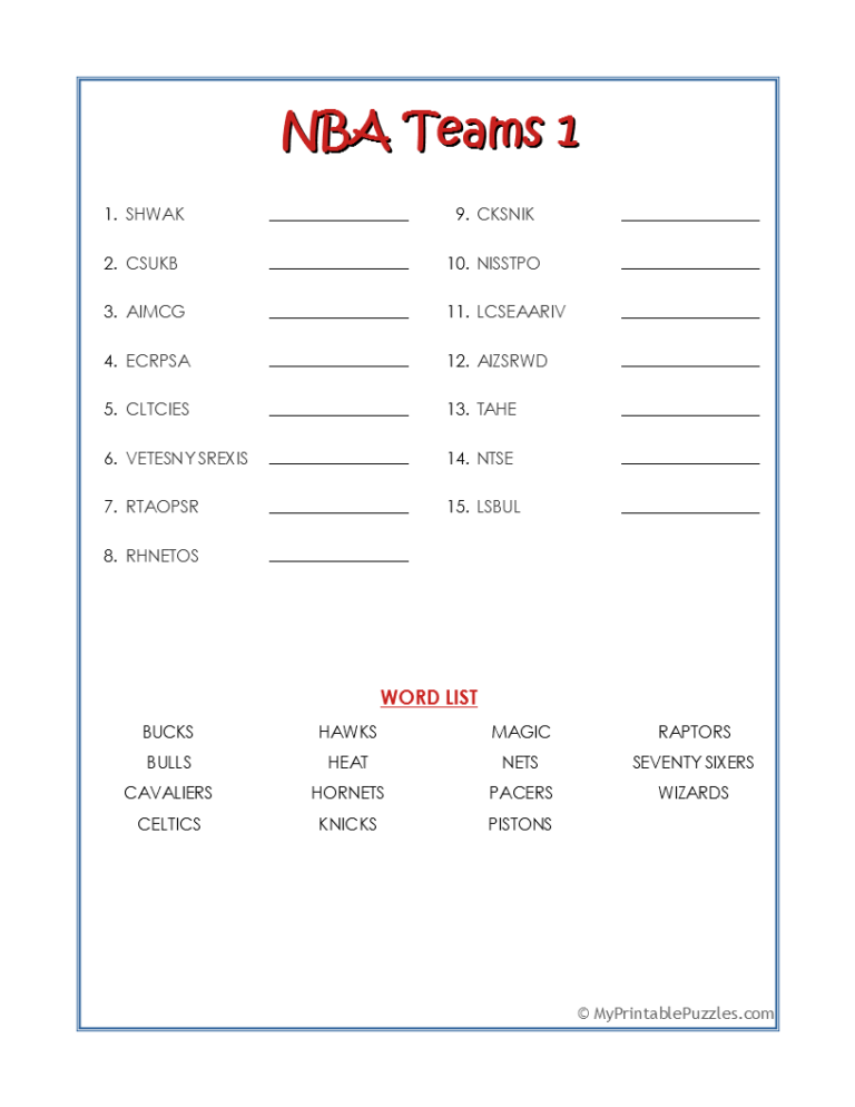 Sports Word Scramble | My Printable Puzzles
