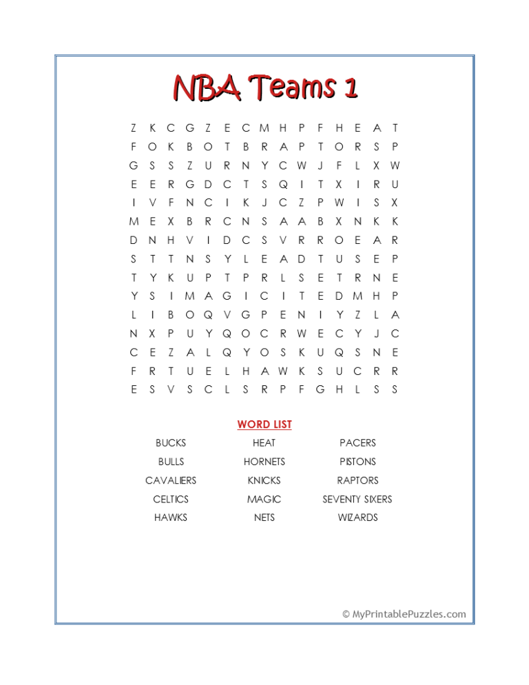 NFL Teams Crossword Puzzle | My Printable Puzzles