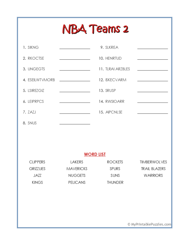 NFL Teams Crossword Puzzle | My Printable Puzzles
