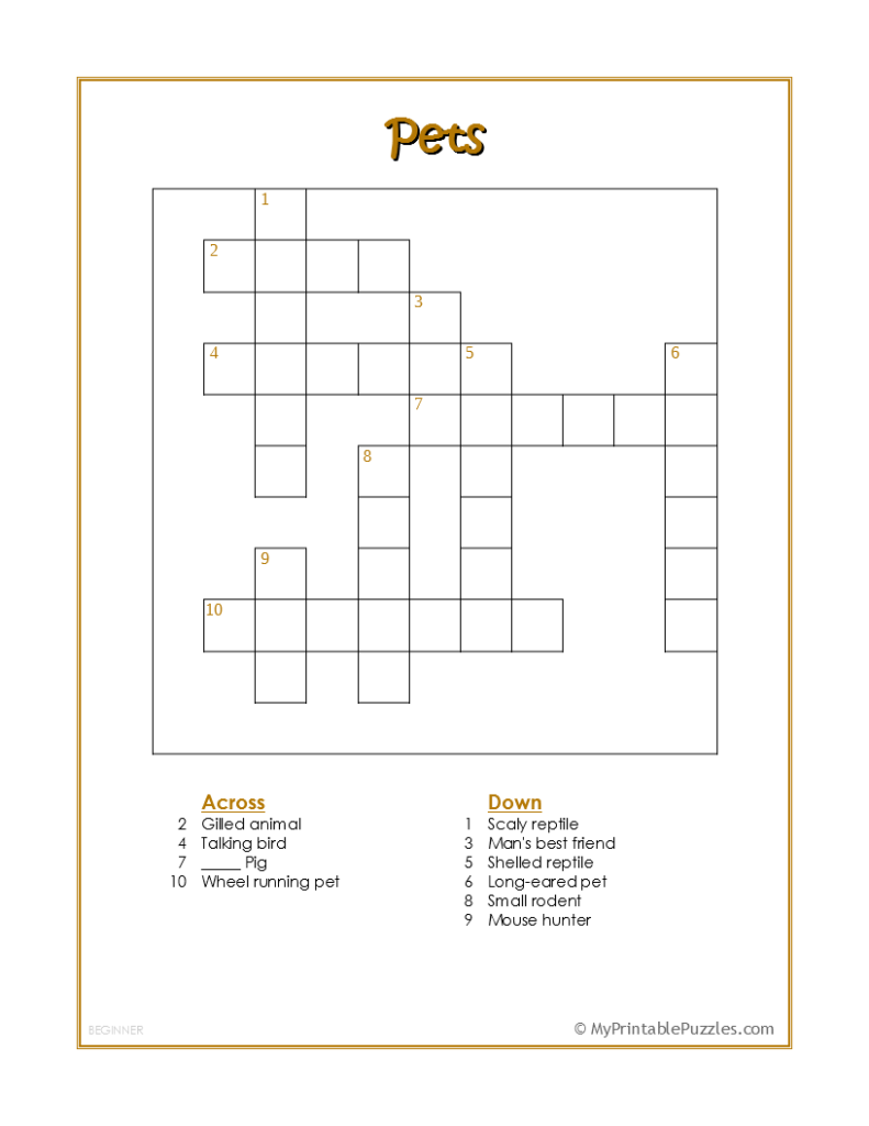 Easy Crossword Puzzles For Senior Activity 101 Printable Beginner