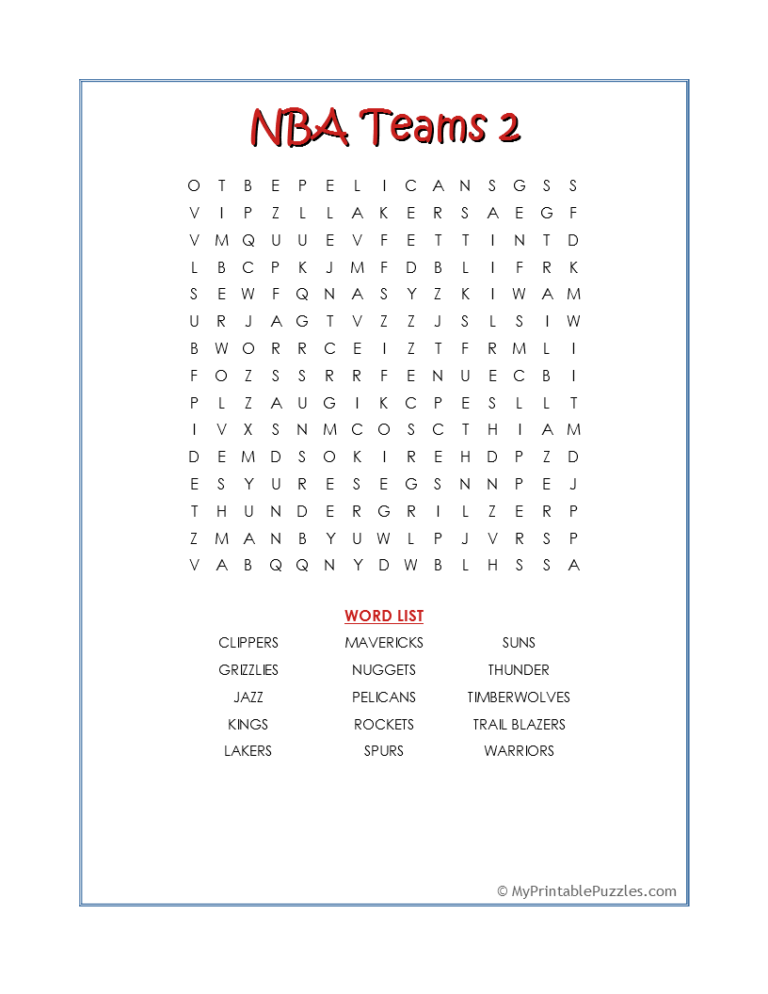 NFL Teams Crossword Puzzle | My Printable Puzzles